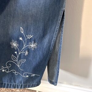 Vintage | Dresses | Vintage Compliments Denim Embroidered Maxi Dress ...
